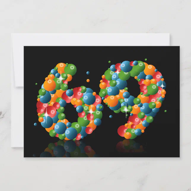 69th Birthday party, with bubbles and balls Invitation | Zazzle