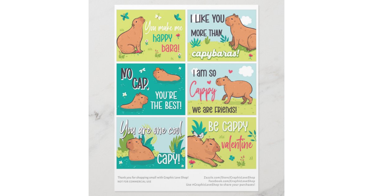 6 Capybara Kids Classroom Valentine's Day Cards | Zazzle