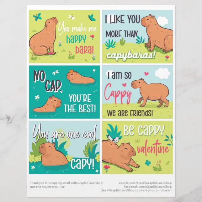 6 Capybara Kids Classroom Valentine's Day Cards | Zazzle