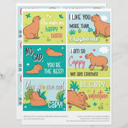 6 Capybara Kids Classroom Valentine's Day Cards | Zazzle