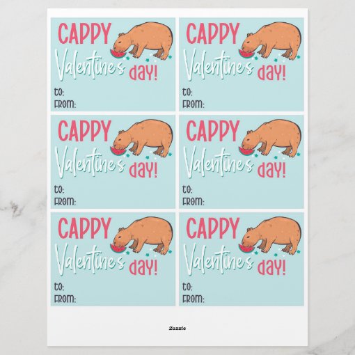 6 Capybara Kids Classroom Valentine's Day Cards | Zazzle