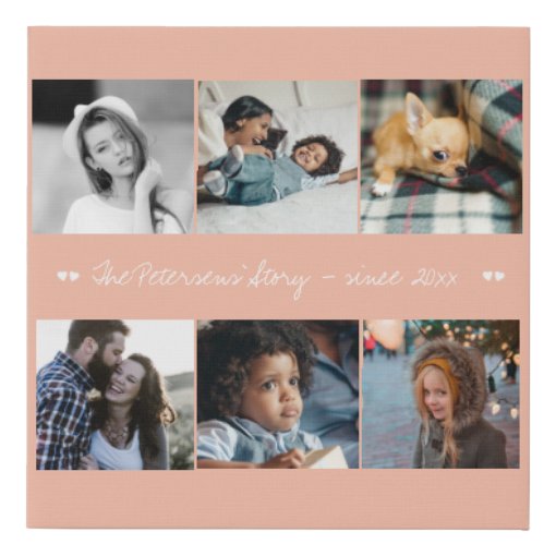 6 custom photo collage your text family elegant faux canvas print | Zazzle
