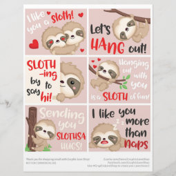 6 Cute Sloth Kids Classroom Valentine's Day Cards | Zazzle