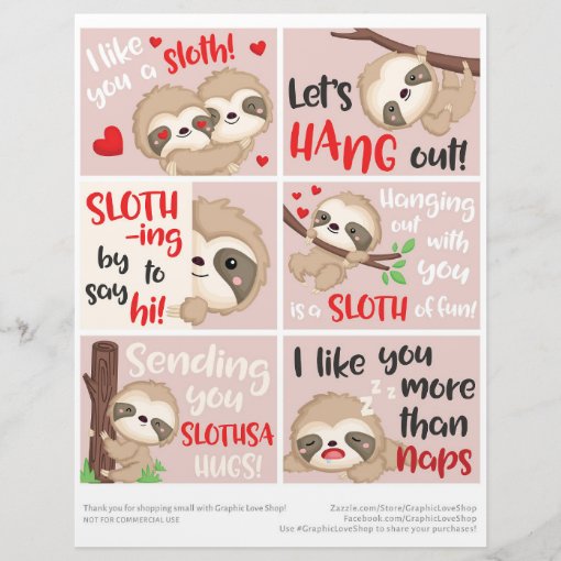 6 Cute Sloth Kids Classroom Valentine's Day Cards | Zazzle