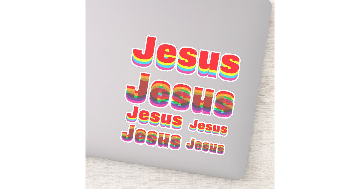 6 Jesus name (2 designs, 3 sizes) Rainbow Offset Sticker | Zazzle