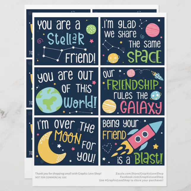 6 Outer Space Kids Classroom Valentine's Day Cards | Zazzle
