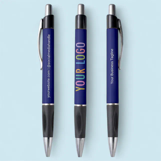 6 Pack Blue Pens with Grip Black Ink Custom Logo | Zazzle