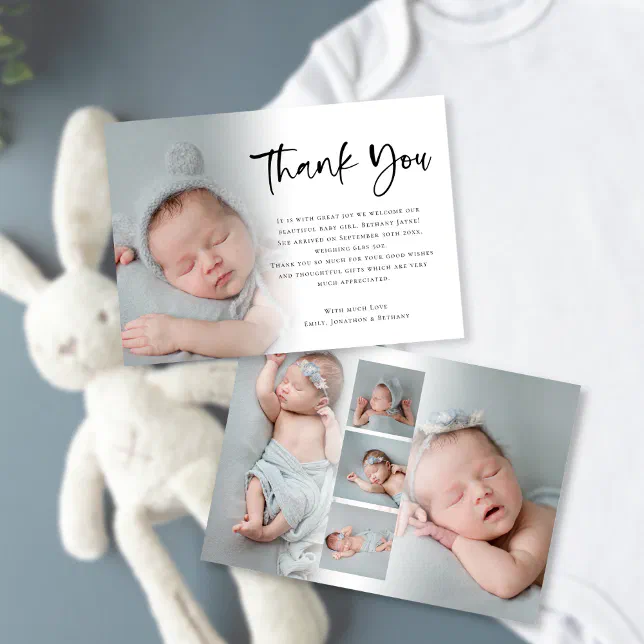 6 Photo Baby Girl or Boy Script Thank You Announcement | Zazzle