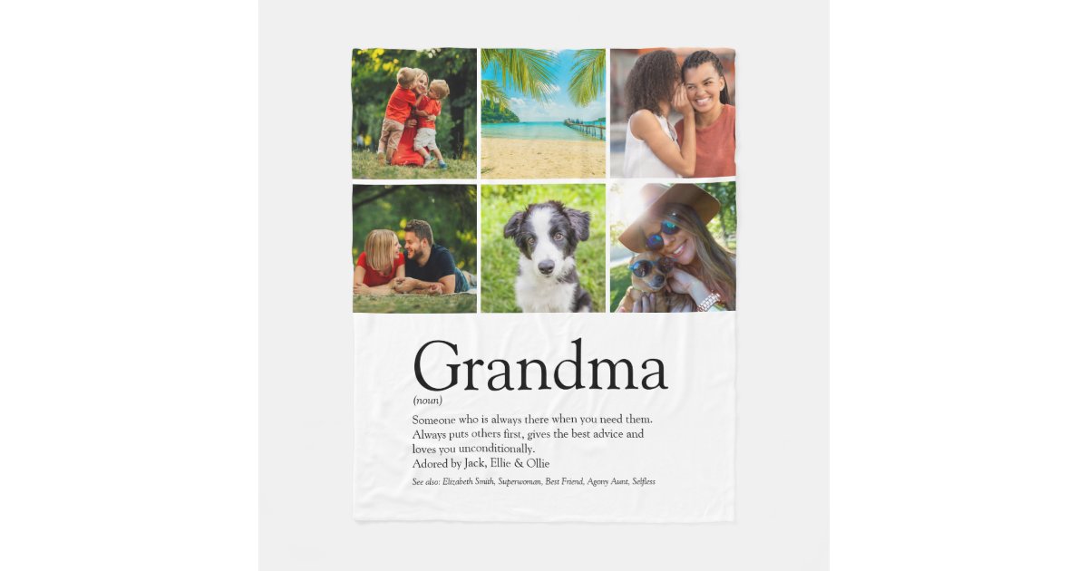 6 Photo Collage Best Grandma, Granny Definition Fleece Blanket | Zazzle