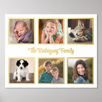 6 Photo Collage Gold Frames Custom Gold Text Foil Prints | Zazzle
