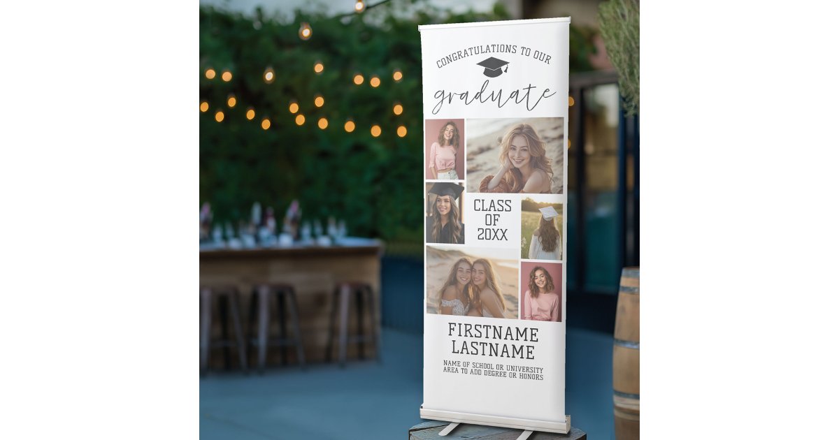 6 photo collage - Graduation Modern Minimal White Retractable Banner ...