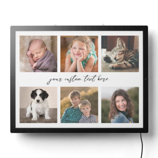 6 Photo Collage Grid with Custom Text Large LED Sign | Zazzle