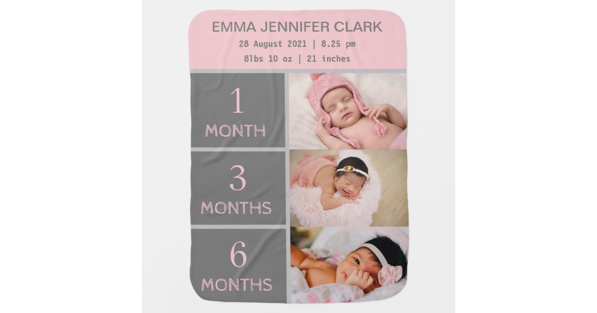 6 photo collage nursery newborn baby month details baby blanket | Zazzle