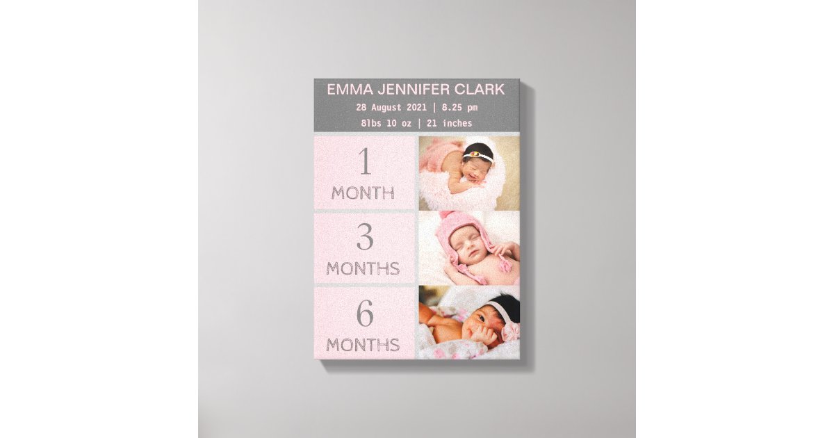 6 photo collage nursery newborn baby month details canvas print | Zazzle