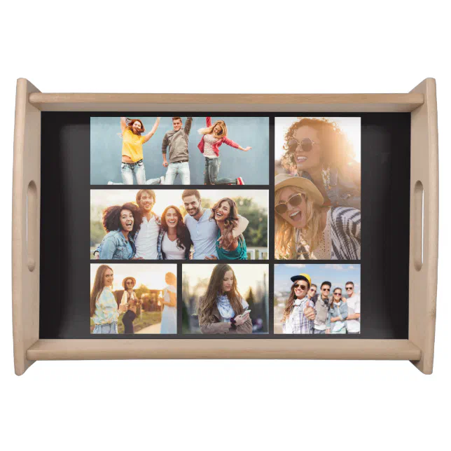 6 Photo Collage Template Personalize Serving Tray | Zazzle