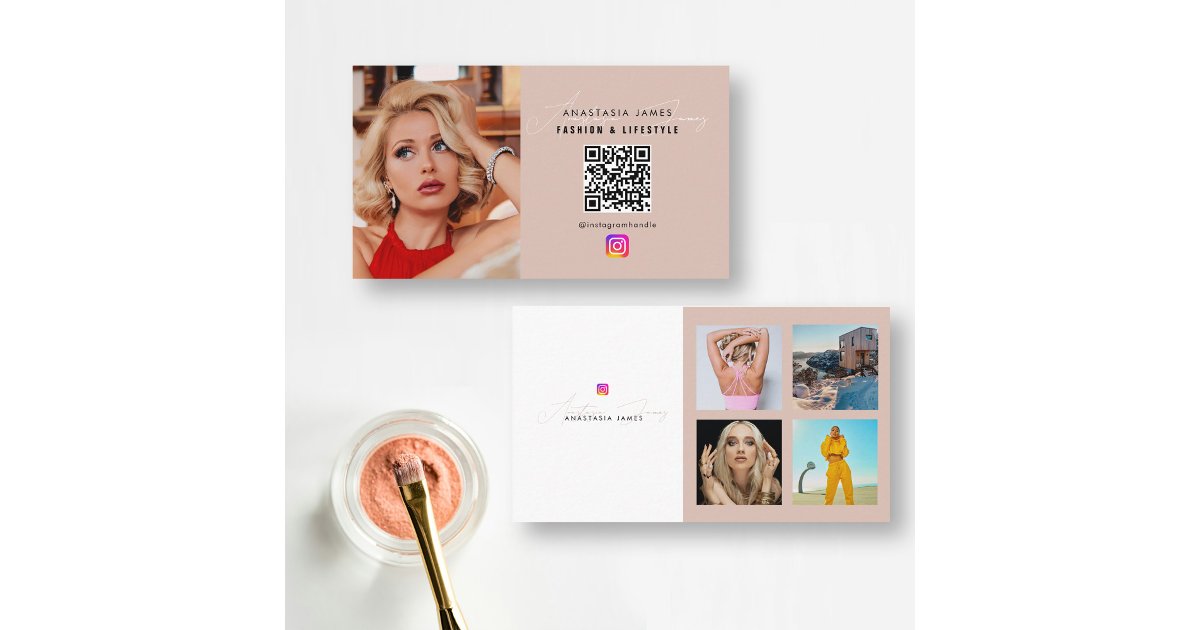 6 Photo Feed Grid Social Media QR Code Business Card | Zazzle