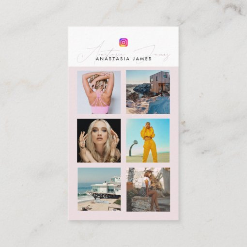 6 Photo Feed Grid Social Media QR Code Business Card | Zazzle
