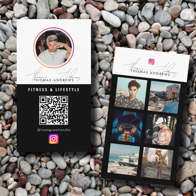 6 Photo Feed Grid Social Media QR Code Male Business Card | Zazzle