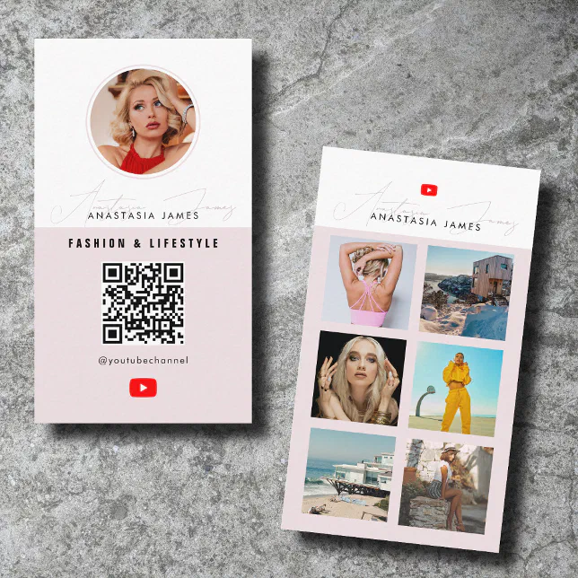 6 Photo Feed Grid Vlogger Channel QR Code Business Card | Zazzle
