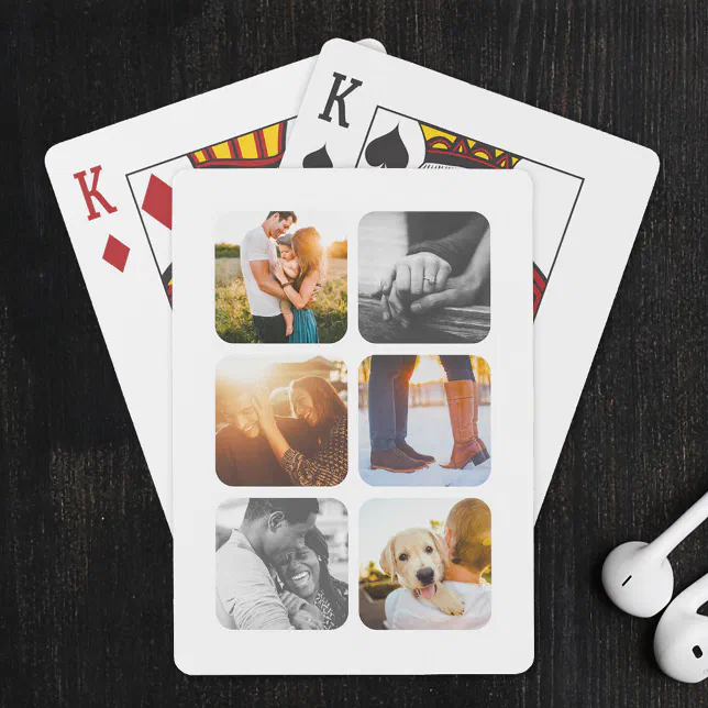 6 Photo Grid Template Rounded Frame Playing Cards | Zazzle