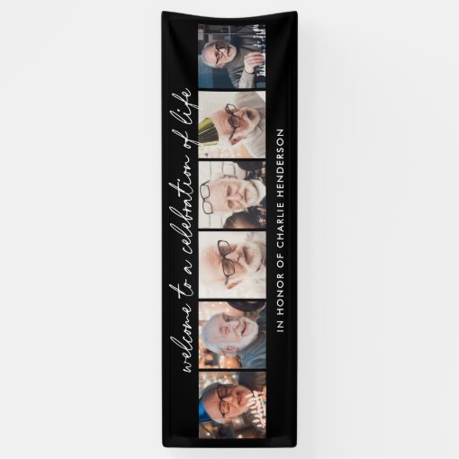 6-Photo Handwritten Script Celebration of Life Banner | Zazzle
