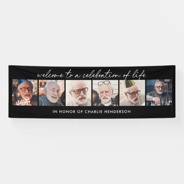 6-Photo Handwritten Script Celebration of Life Banner | Zazzle