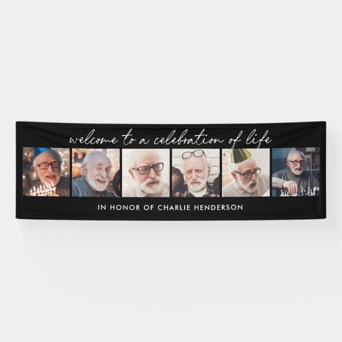 6-Photo Handwritten Script Celebration of Life Banner | Zazzle.com