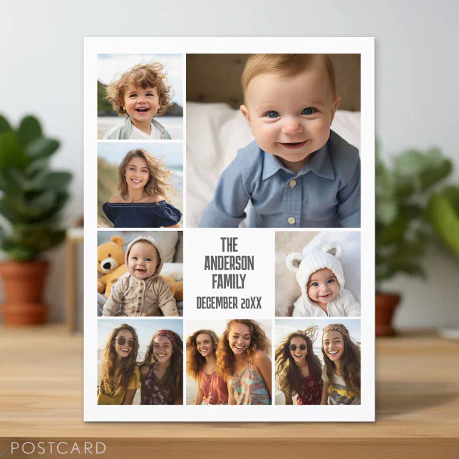6 Photo Template with 2 Lines of Text Postcard | Zazzle