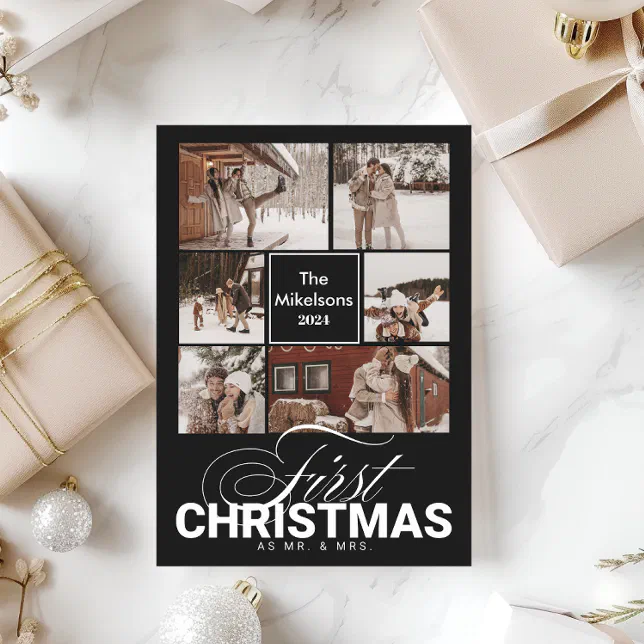 6 photos First Christmas as Mr. & Mrs. Holiday Card | Zazzle