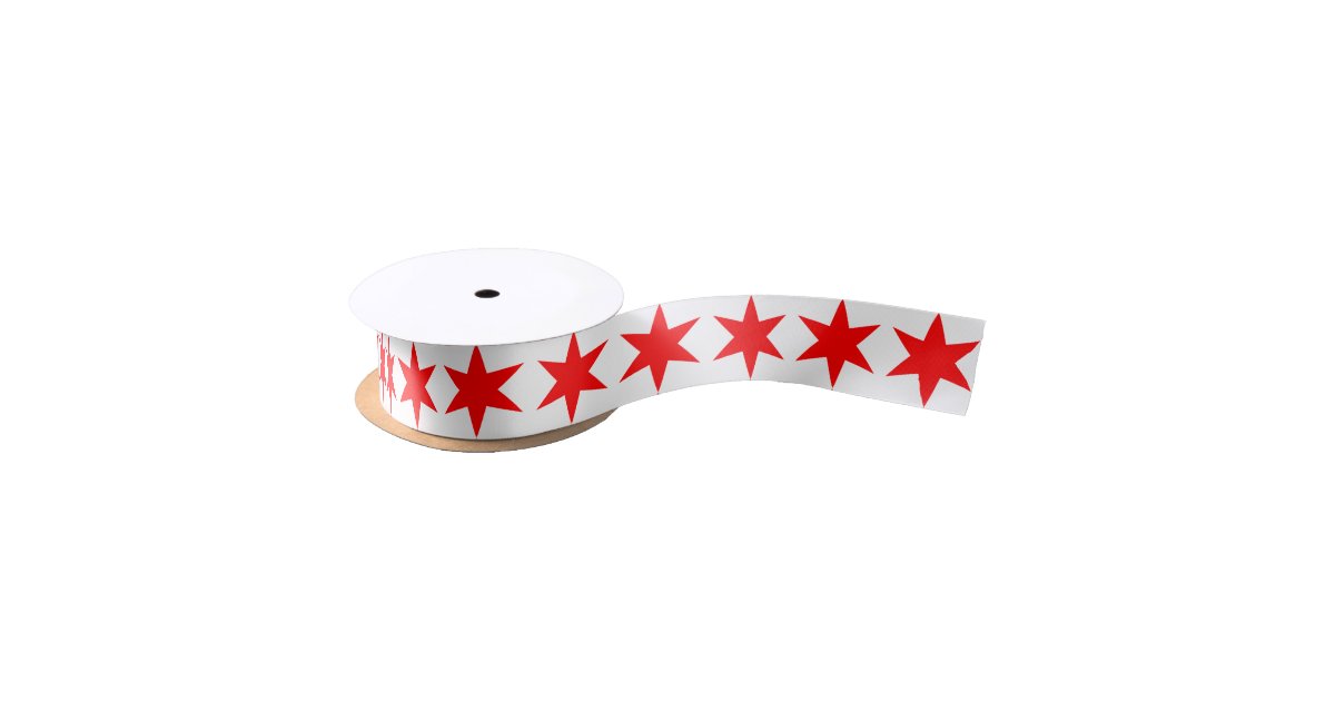 6-Pointed Chicago Flag Red Star Satin Ribbon | Zazzle
