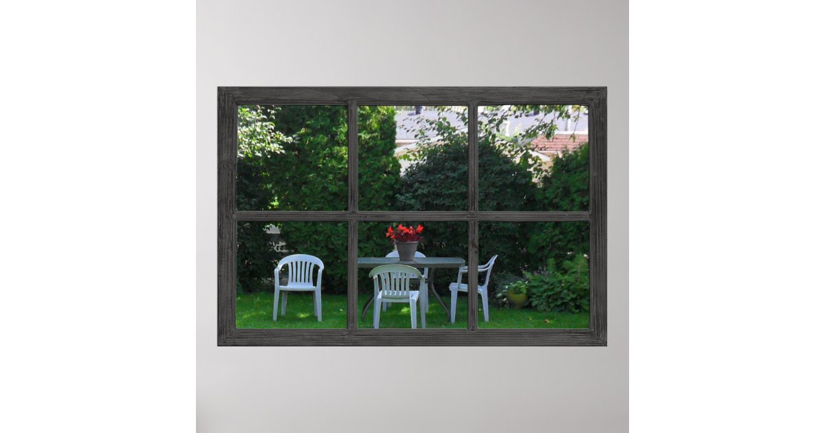 6 Rustic Pane Faux Window with a Backyard View Po Poster | Zazzle