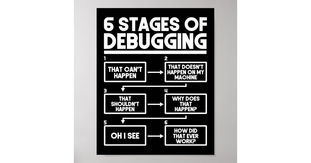6 Stages Of Debugging Programmer Coding Poster Zazzle