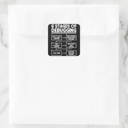 6 Stages Of Debugging Programmer Coding Square Sticker | Zazzle
