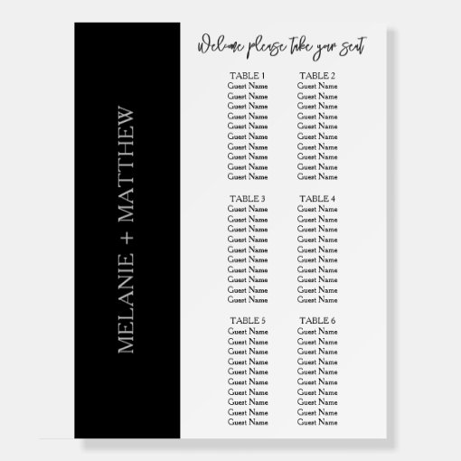 6 Table | Elegant Modern Wedding Seating Chart Foam Board | Zazzle