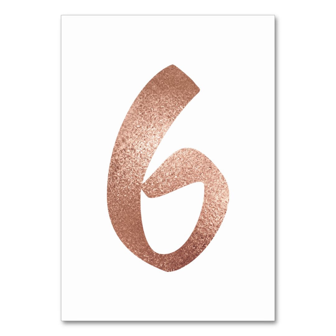 6 Table Number White Metallic Pink Rose Gold Table Number | Zazzle