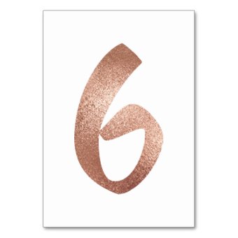 6 Table Number White Metallic Pink Rose Gold Table Number | Zazzle