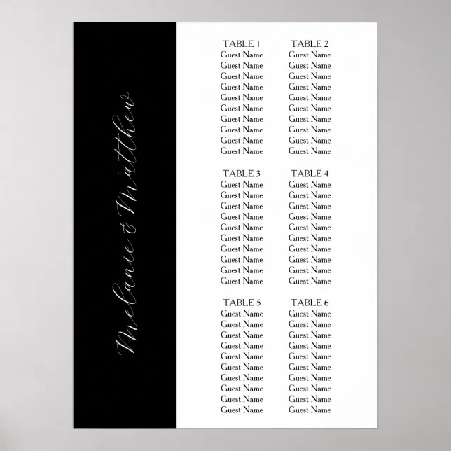 6 Table | Simple Elegant Wedding Seating Chart | Zazzle