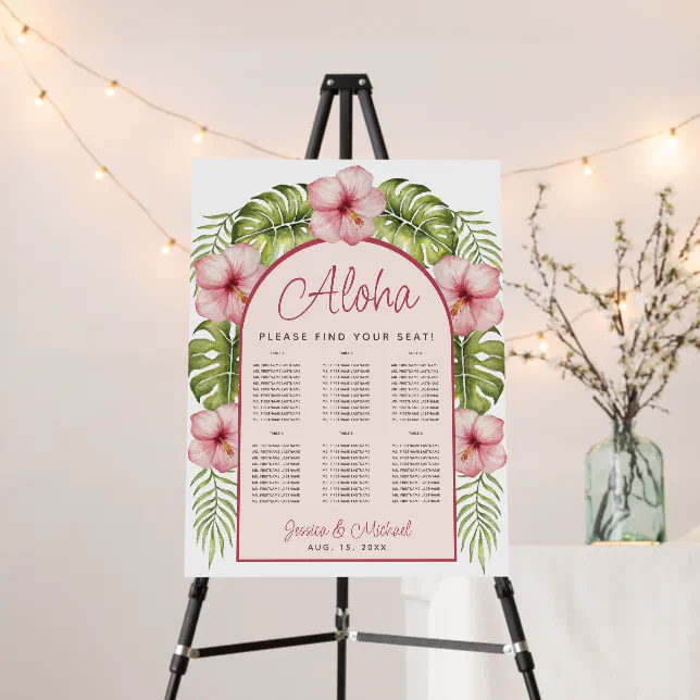 6 Table Tropical Seating Chart Hawaii Wedding Arch Foam Board | Zazzle