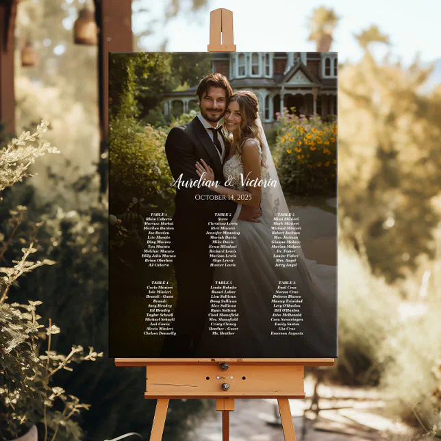 6 tables elegant photo wedding seating chart | Zazzle