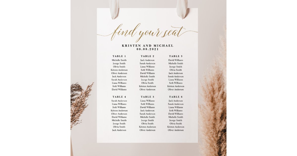 6 Tables Find Your Seat Seating Chart | Zazzle