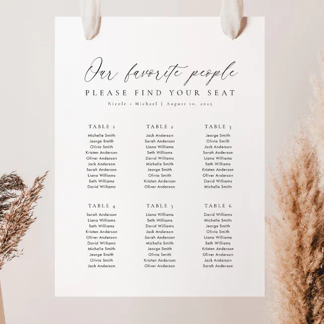 6 Tables Our Favorite People Seating Chart Foam Board | Zazzle