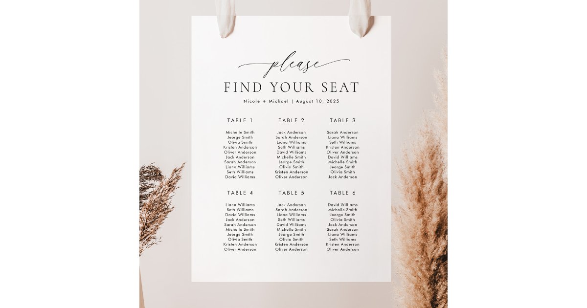6 Tables Please Find Your Seat Seating Chart | Zazzle