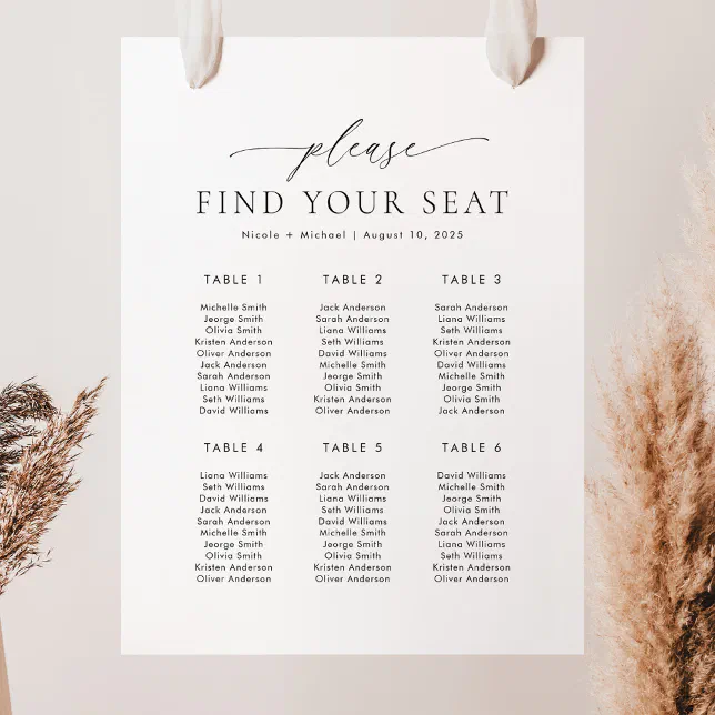6 Tables Please Find Your Seat Seating Chart Foam Board | Zazzle