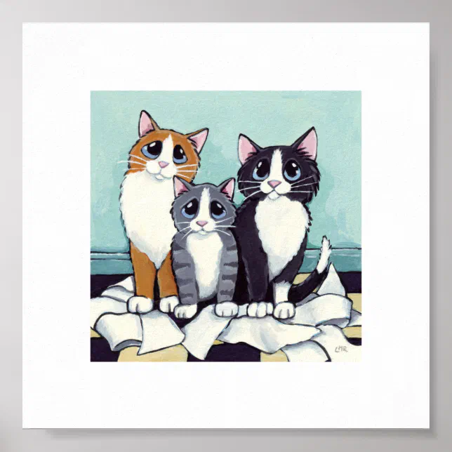 6" x 6" | Whimsical Cat Art | Naughty Kittens Poster | Zazzle