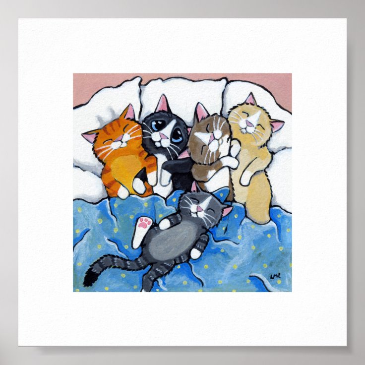 6" x 6" | Whimsical Cat Art | Sleeping Kittens Poster | Zazzle