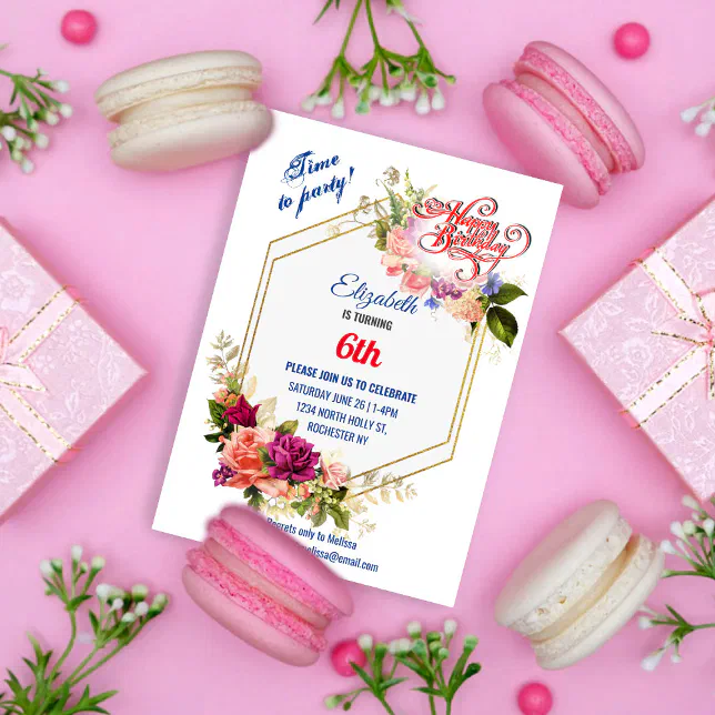 6 YEARS OLD GIRL'S BIRTHDAY INVITATION | Zazzle
