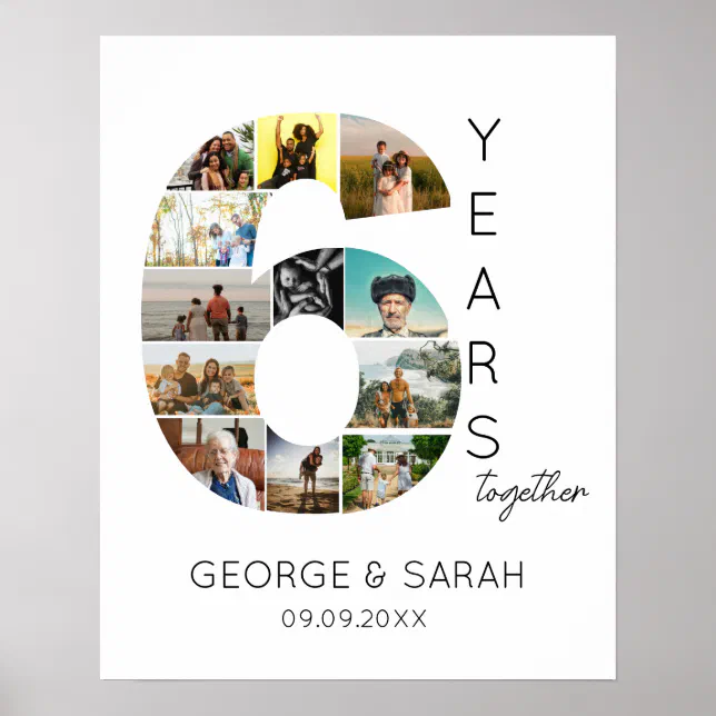 6 Years Together Photo Collage Wedding Anniversary Poster | Zazzle