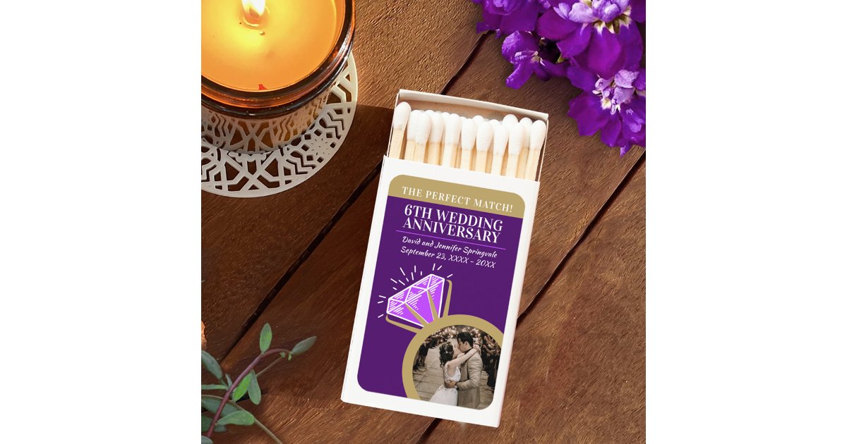 6th amethyst ring wedding anniversary photo matchboxes | Zazzle