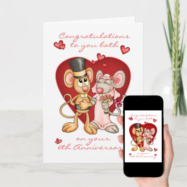 6th anniversary congratulations -cute mice anniver card | Zazzle