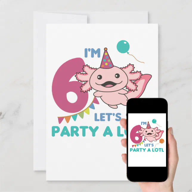 6th Birthday Axolotl Six Year Old Sweet Axolotls S Invitation | Zazzle